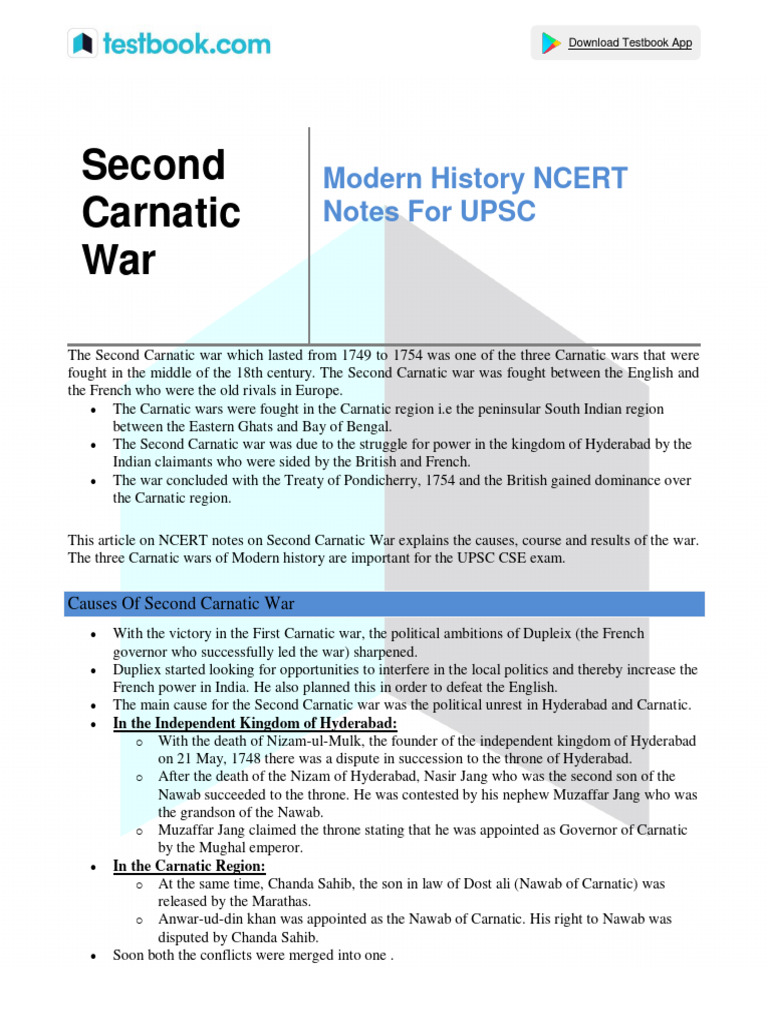 UPSC Prep: Second Carnatic War | PDF | Travel | History