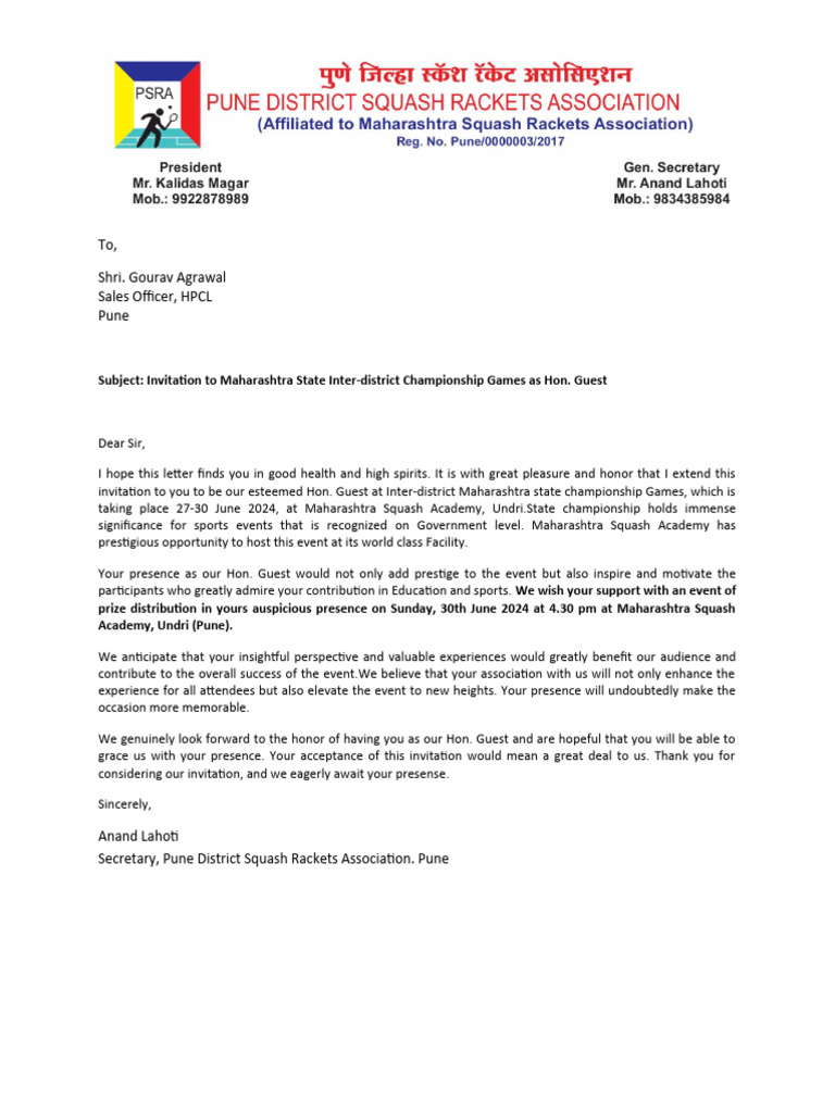 Psra Inv Letter | PDF | Career & Growth | Sports & Recreation