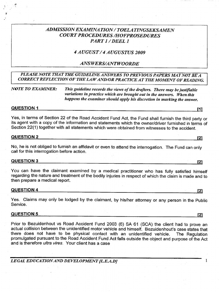 August 2009 Answers Part 1-4 | PDF