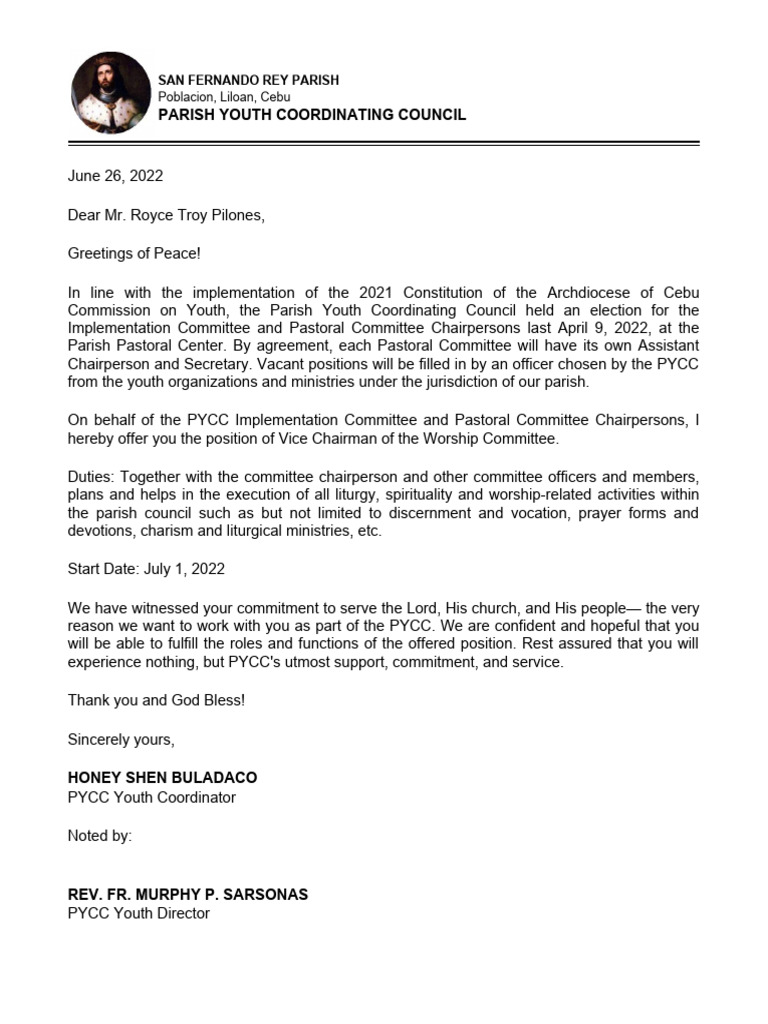 Appointment Letter for Westys | PDF | Parish | Committee