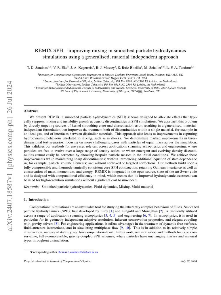 REMIX SPH - Improving Mixing in Smoothed Particle | PDF | Fluid Dynamics | Physics