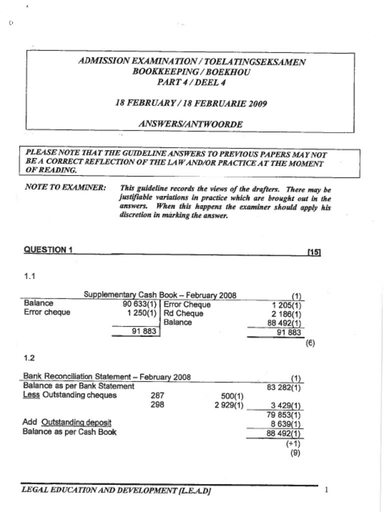 Bookkeeping 2009 February August Answers | PDF