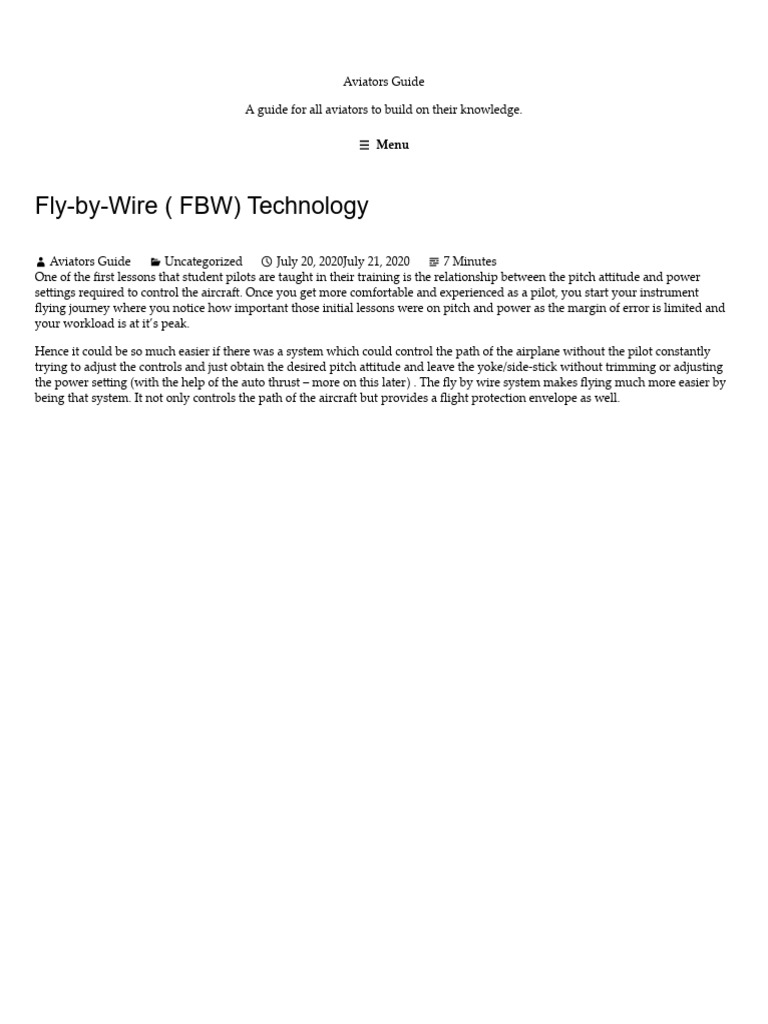 Fly-by-Wire (FBW) Technology - Aviators Guide | PDF | Aircraft Flight ...