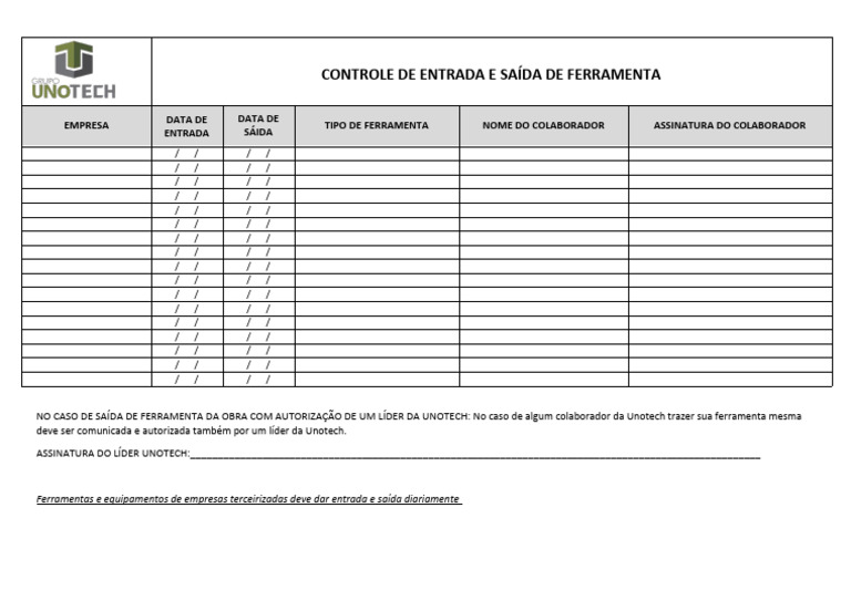 Controle de Entrada e Saída de Ferramenta | PDF