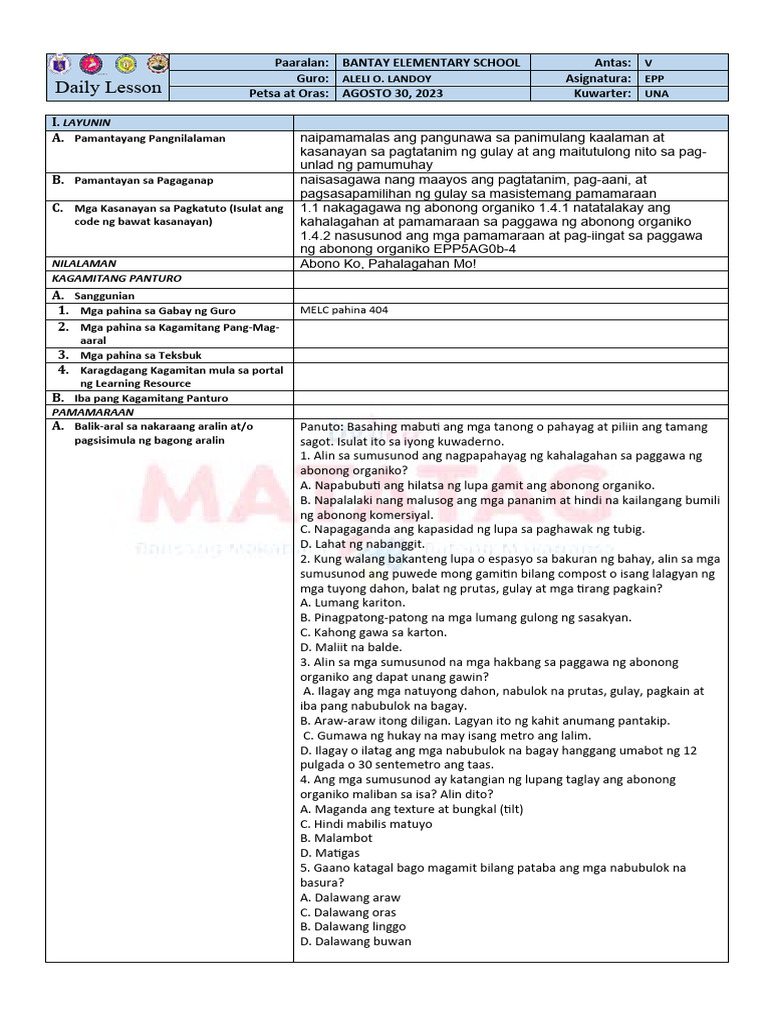 DLL Epp 5 q1, w1, d1 | PDF