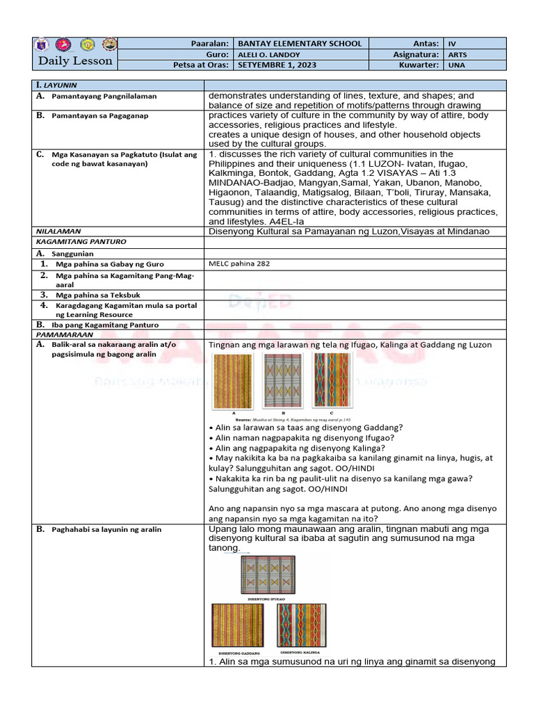 DLL Arts 4 q1, w1, d3 | PDF
