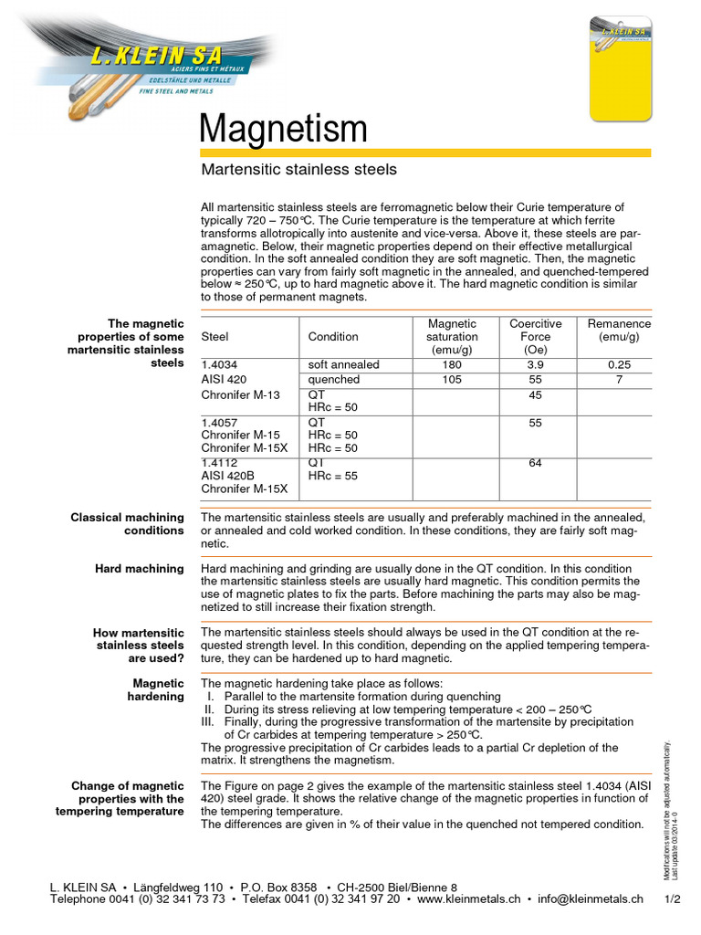 Magnetism - Martensitic Stainless | PDF | Steel | Stainless Steel