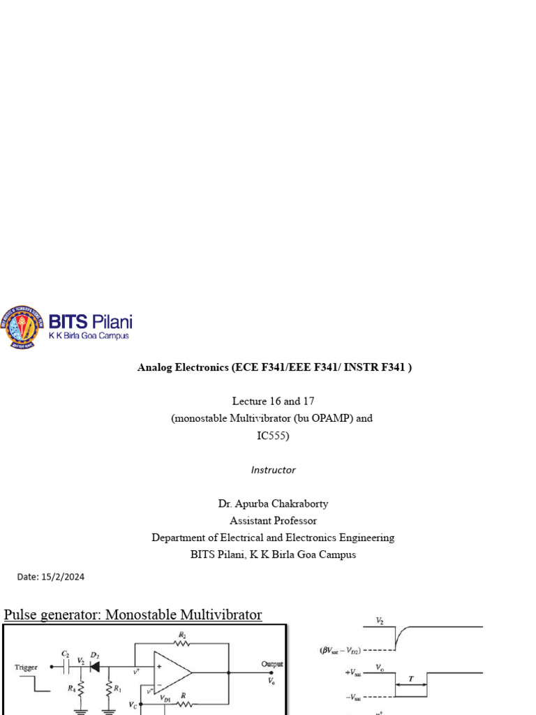 Lecture16 and 17 - Monostable Multivibrator and IC555 - 15th Feb and 20th Feb | PDF | Electronic ...