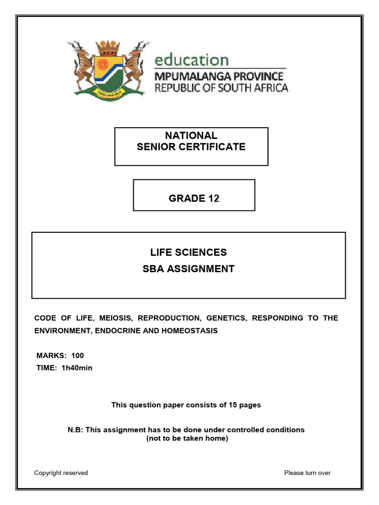 LFSC Gr12 Sba Assignment Aug 2022 (E) | PDF | Genetic Code | Fertilisation