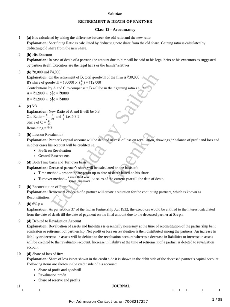 Retirement & Death of Partner Solution | PDF | Debits And Credits ...