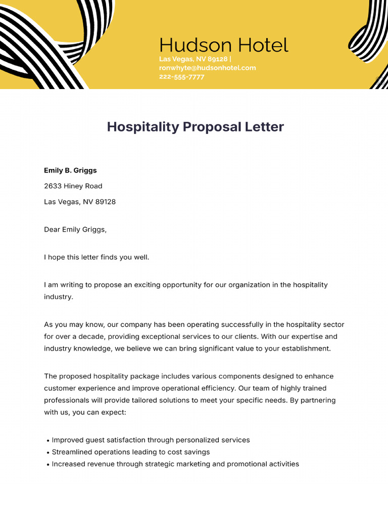 Hospitality Proposal Letter Template - Edit Online & Download Example | PDF