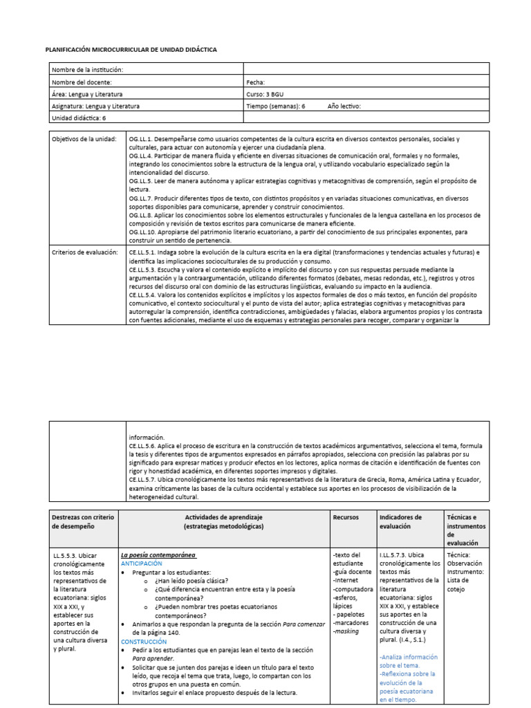LL B3 Planf U6 | PDF | Evaluación | Hablar en público