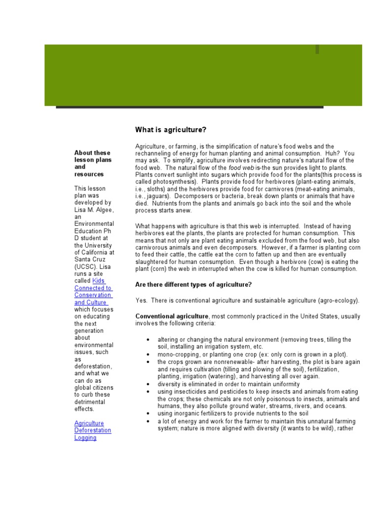 About These Lesson Plans and Resources | PDF | Sustainable Agriculture ...
