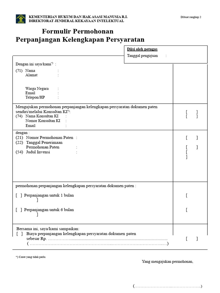 Formulir Permohonan Perpanjangan Kelengkapan Persyaratan Form 008 | PDF