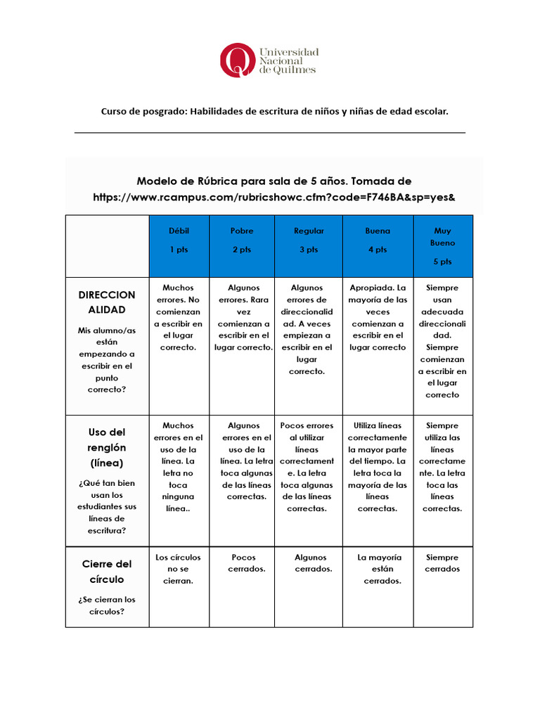 Modelo de Rubrica de Escritura Manual | PDF | Artes del Lenguaje y ...