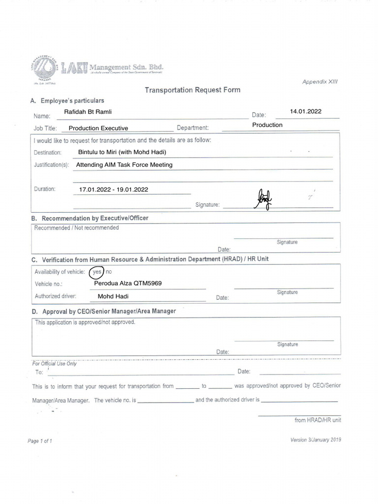 Transportation Request Form | PDF