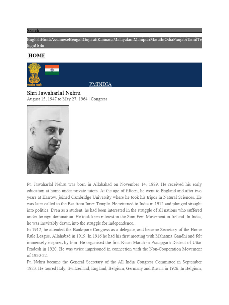 Jawaharlal Nehru | PDF | Jawaharlal Nehru | Politics Of India
