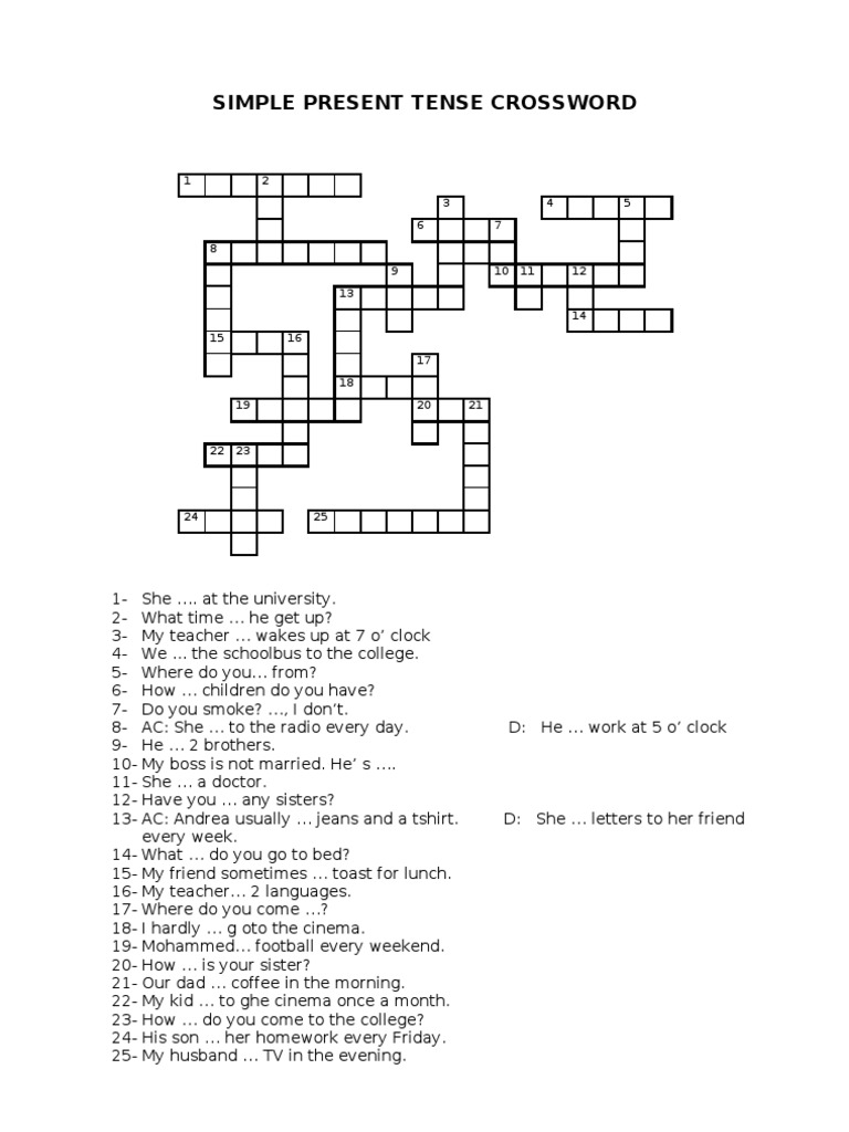 Simple Present Tense Crossword Puzzle | PDF