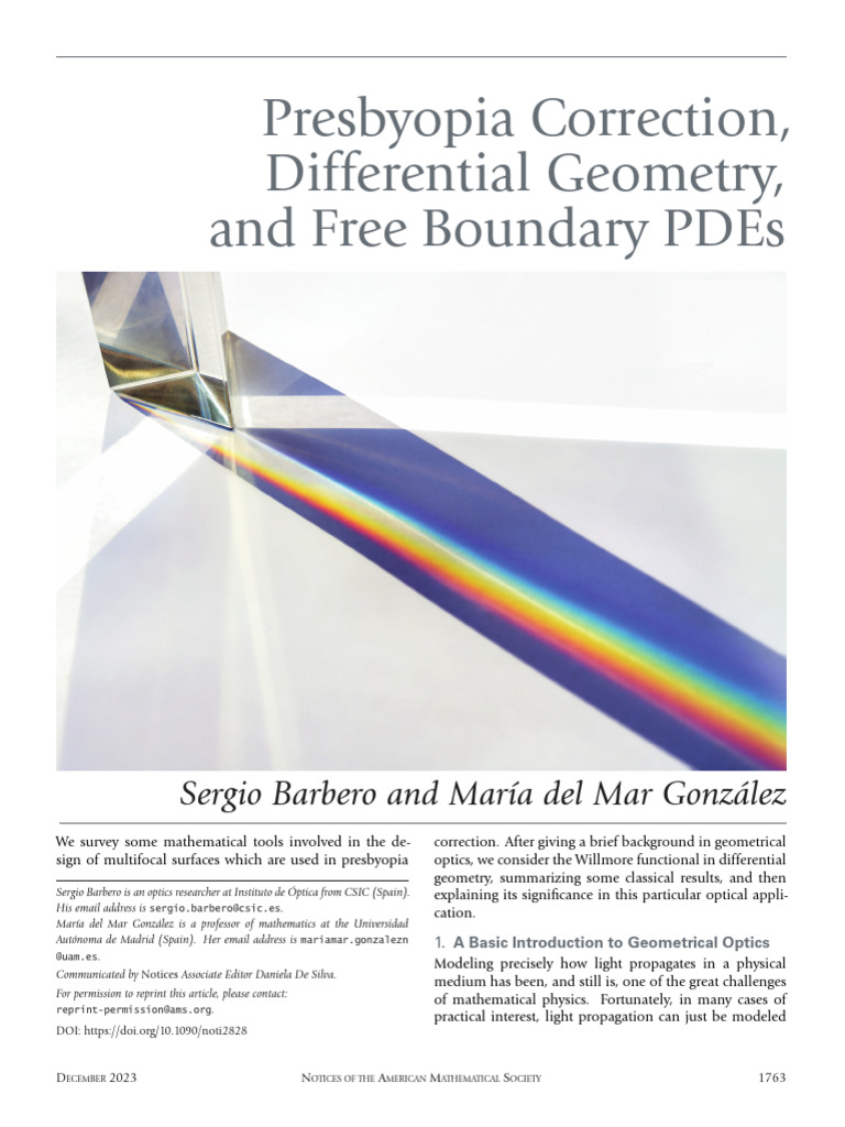 Presbyopia Correction Using Geometry | PDF | Optics | Refraction