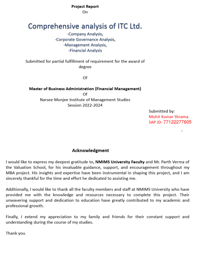 ITC Project MBA Mohit | PDF | Governance | Corporate Governance