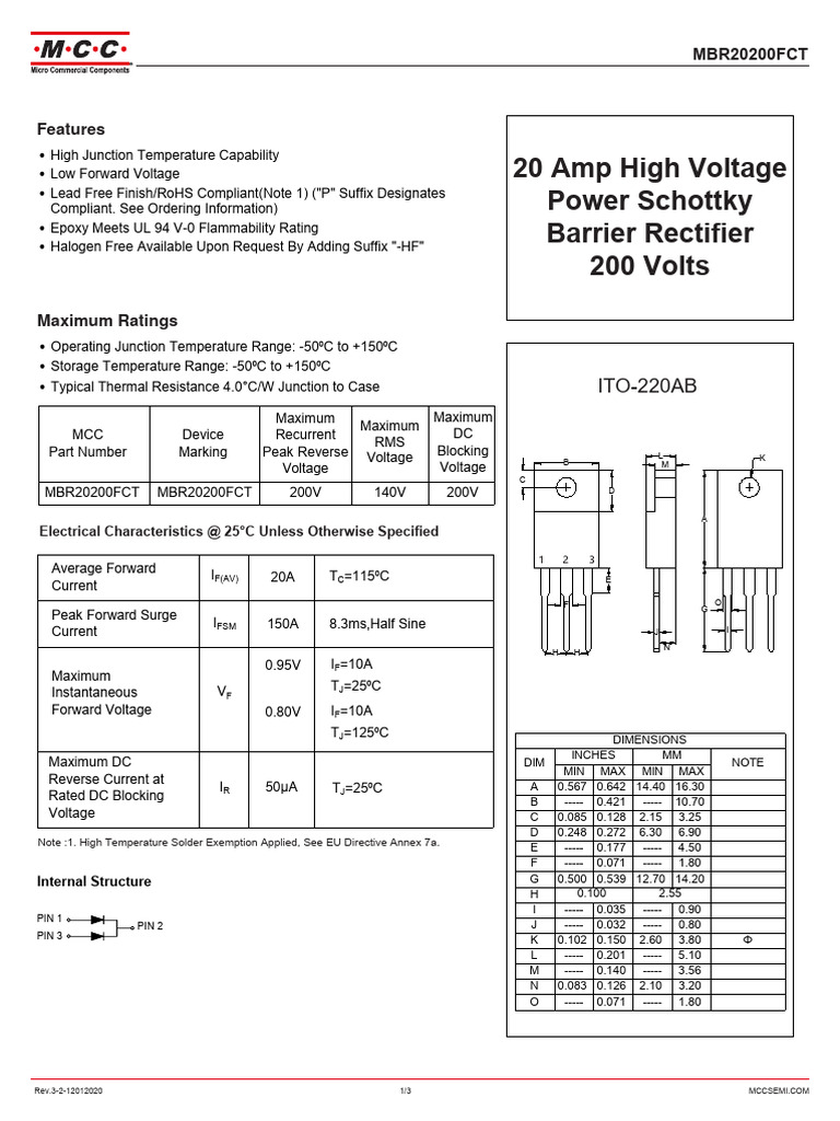 MBR20200FCT Ito 220ab - 3366069 | PDF | Manufactured Goods | Electrical ...