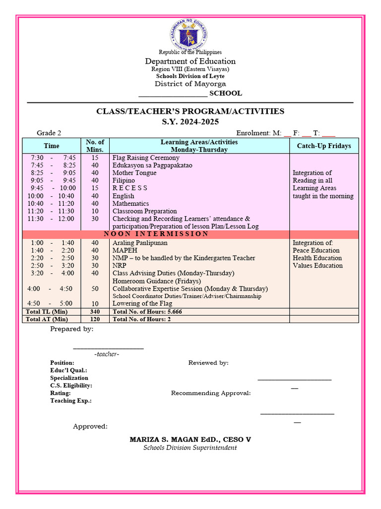 Grade 2 Class Program 2024 2025 | PDF | Learning | Behavior Modification
