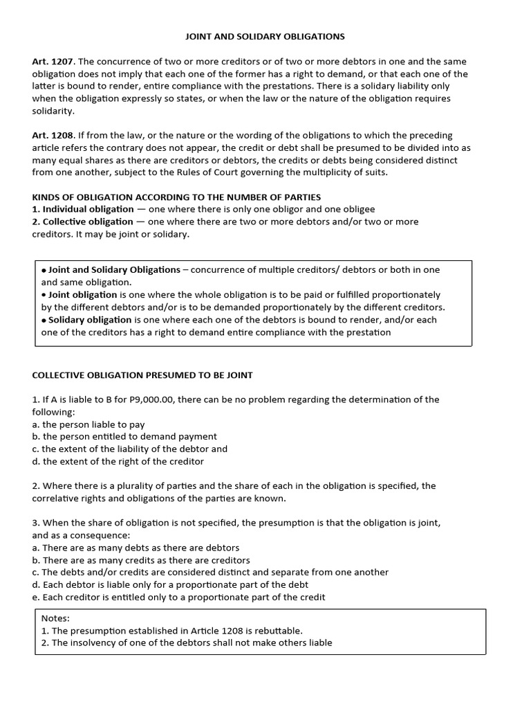 Joint and Solidary Obligations | PDF | Common Law | Liability ...