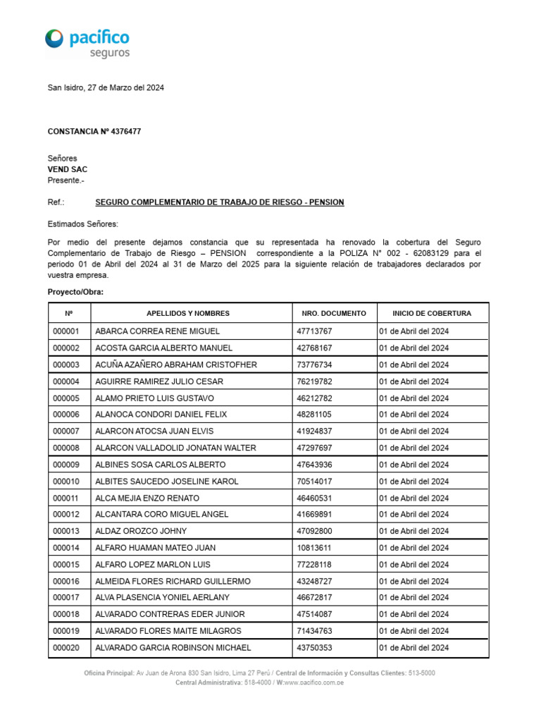 Constancia SCTR Pension Vend Sac 2024 - 240401 - 065209 | PDF