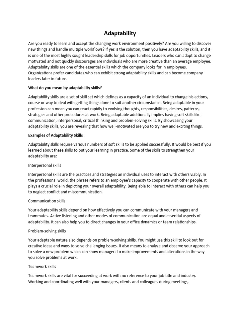 Adaptability | PDF | Leadership | Skill
