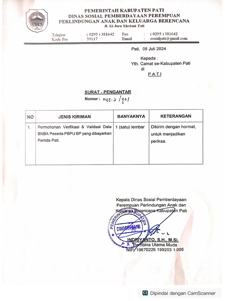 Permohonan Verval Data Peserta PBPU BP Yang Dibayarkan Pemda Pati | PDF