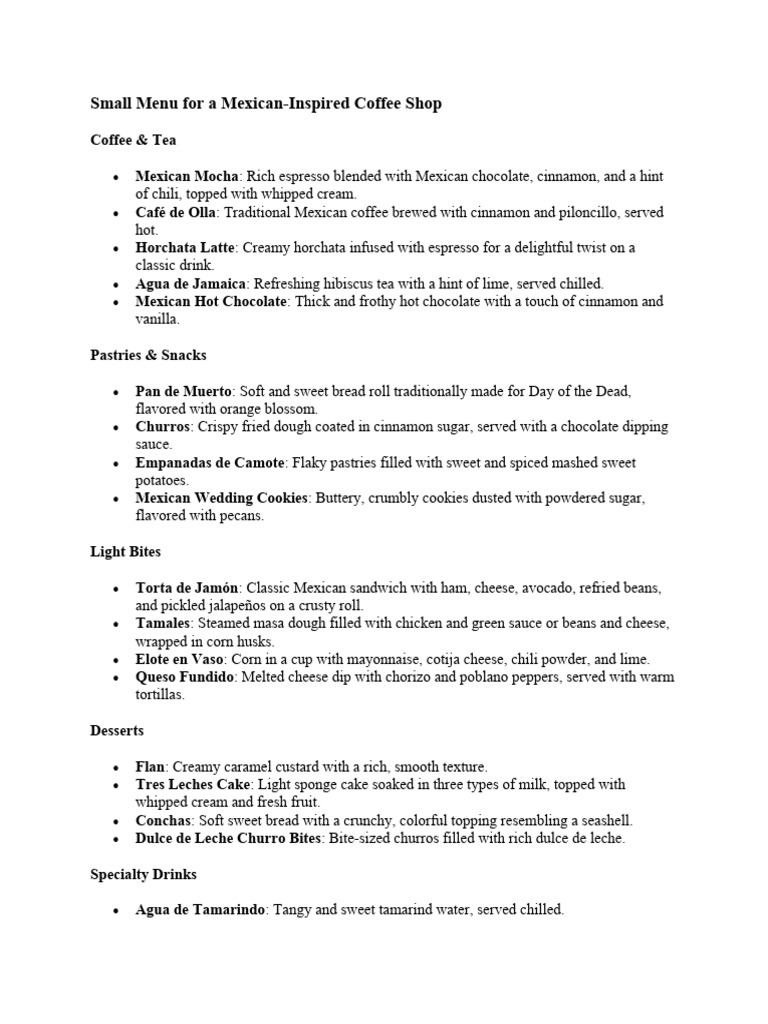 Small Menu For A Mexican | PDF | Mexican Cuisine | Foods