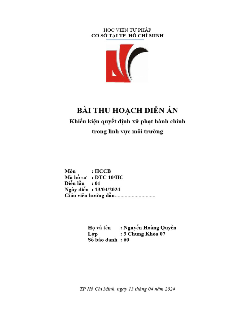 bài thu hoạch diễn án hồ sơ HC10 | PDF