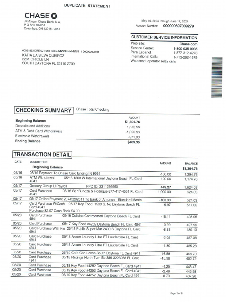 Chase Bank Checking Statements - 9279 | PDF