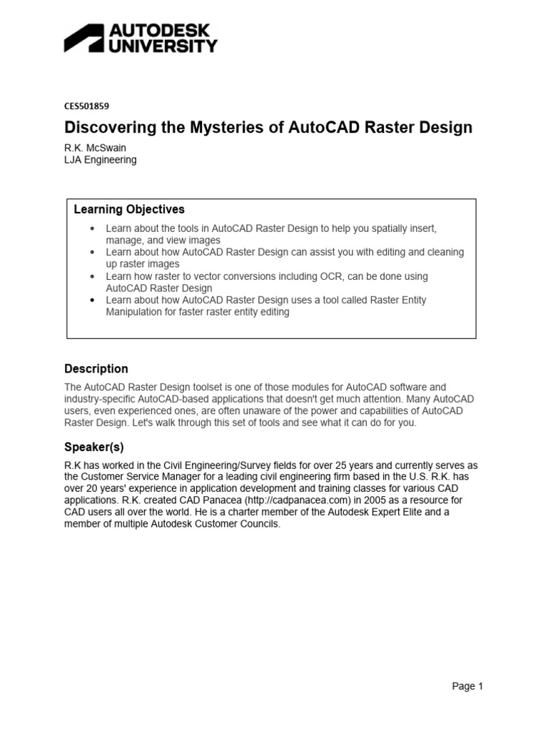 AU2022-CES501859 - Discovering The Mysteries of AutoCAD Raster Design ...