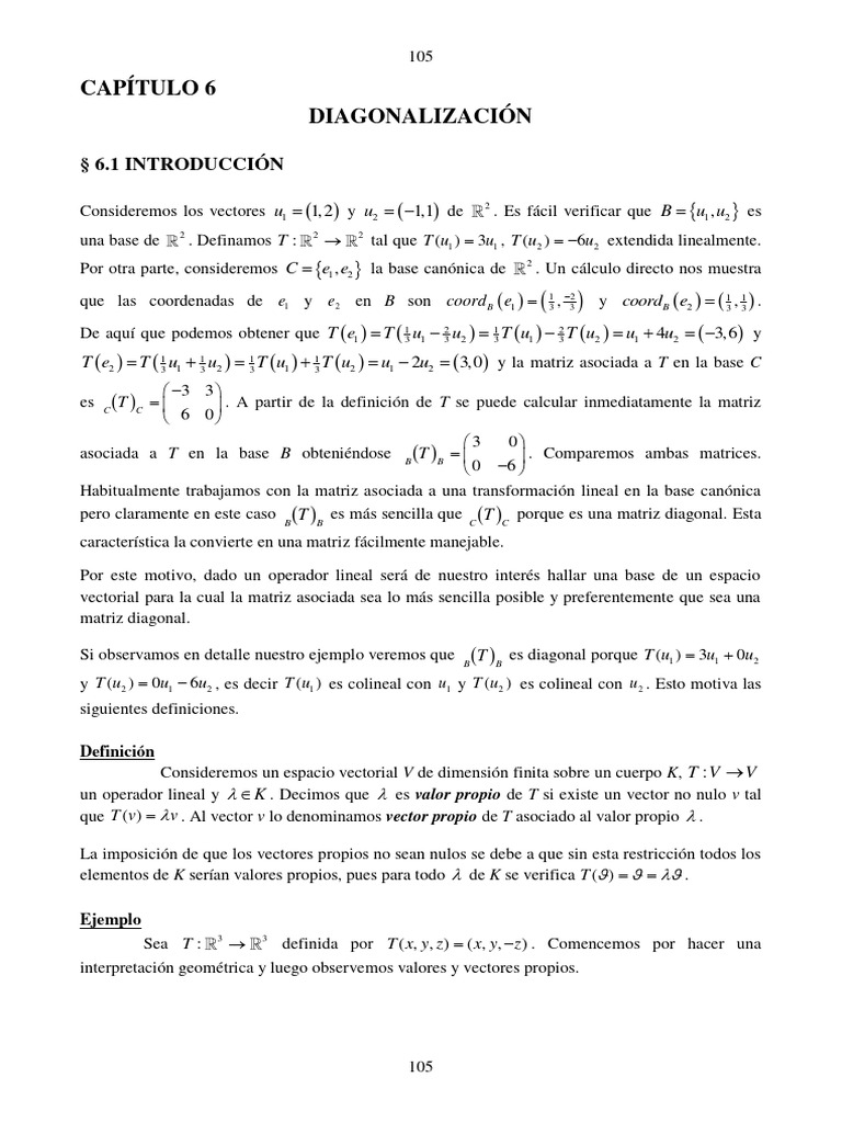Capitulo 6 Diagonalizacion | PDF | Valores propios y vectores propios | Mapa lineal