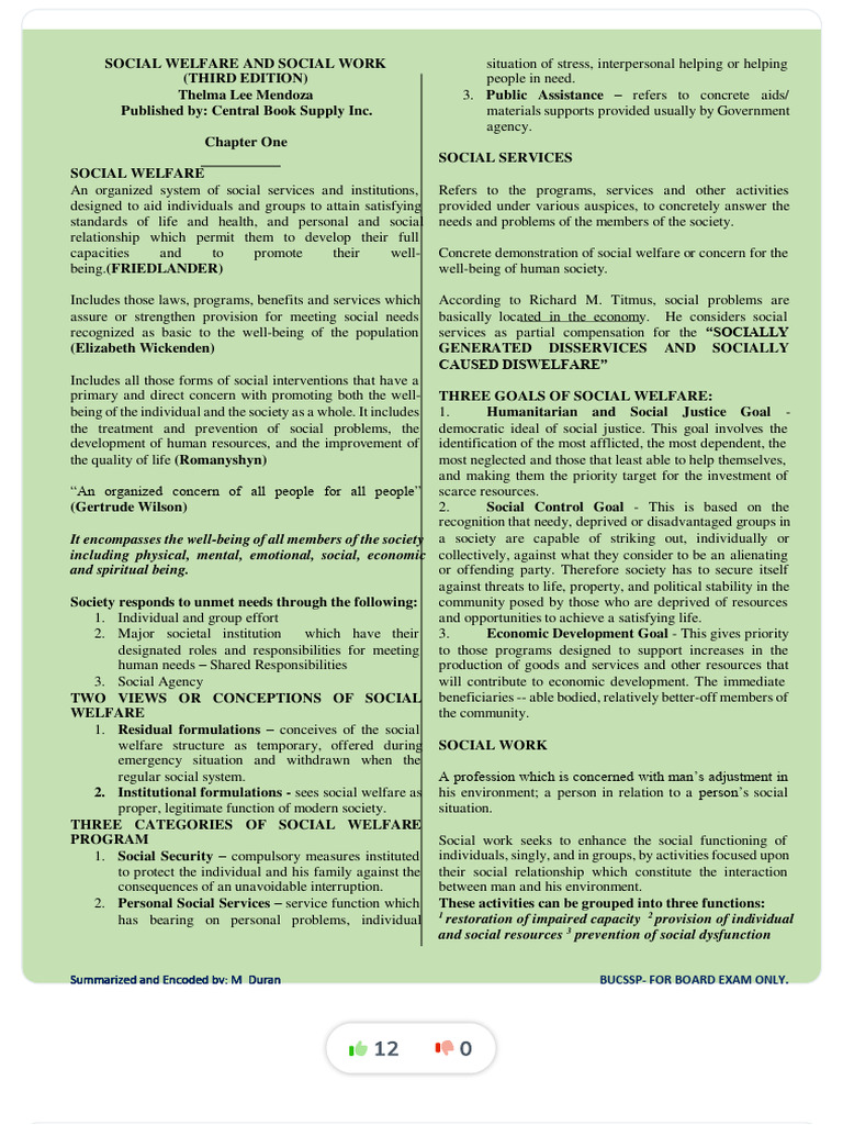 Orange Book Summary Social Welfare and Social Work 1 Compress | PDF | Social Work | Knowledge