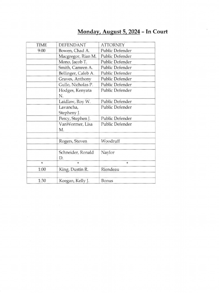 Jefferson County Court Calendar Aug. 5, 2024 | PDF