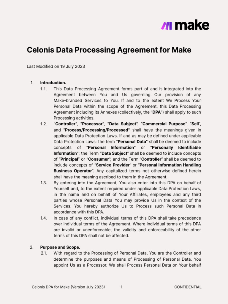 Celonis Make Data Processing Agreement | PDF | European Economic Area ...