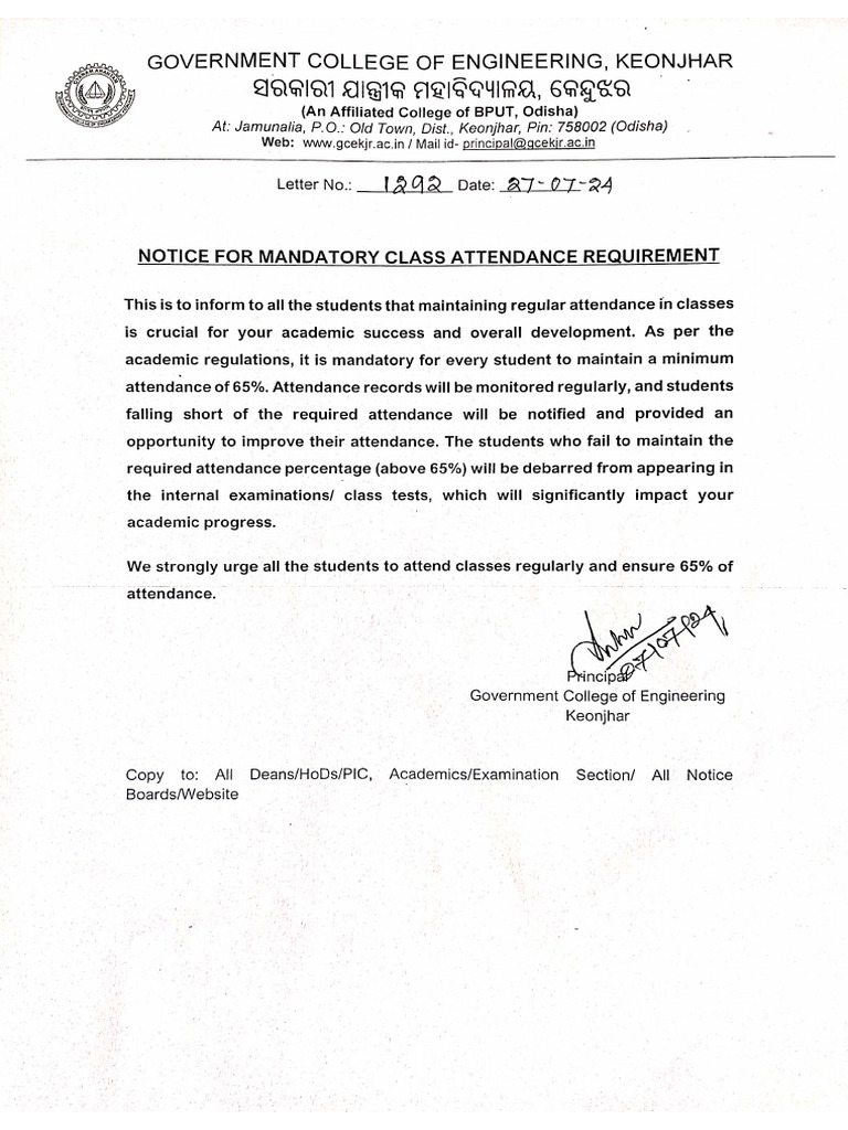 6653notice For Manadatory Class Attendance Requirement | PDF