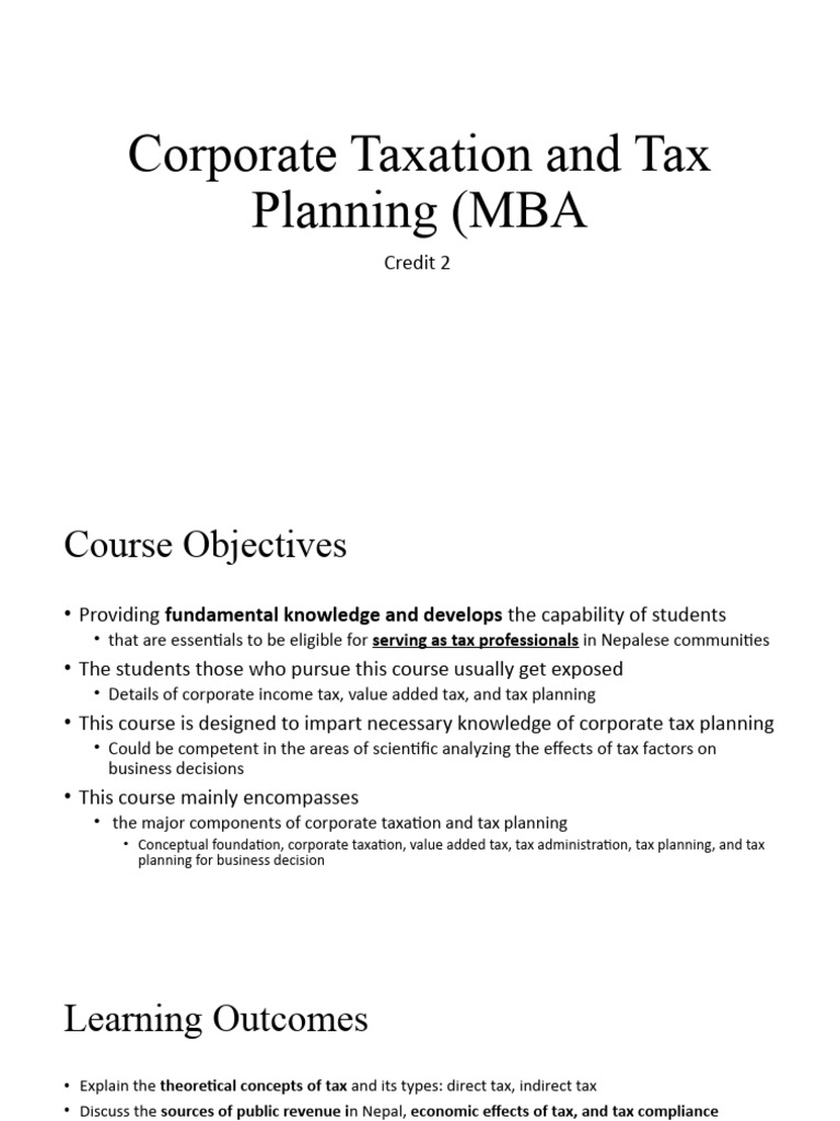 Corporate Taxation and Tax Planning (MBA | PDF | Taxes | Value Added Tax