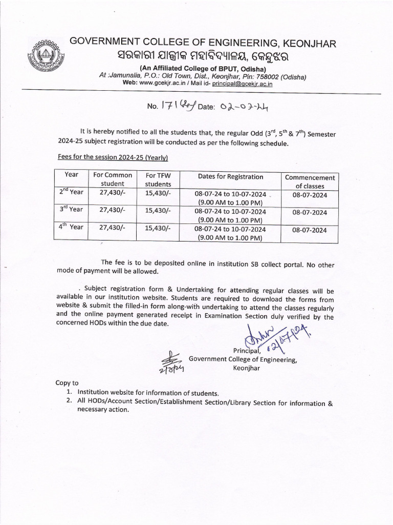 2865notice For Subject Registration Commencement of Classes For 3rd 5th 7th Semester 202425 | PDF
