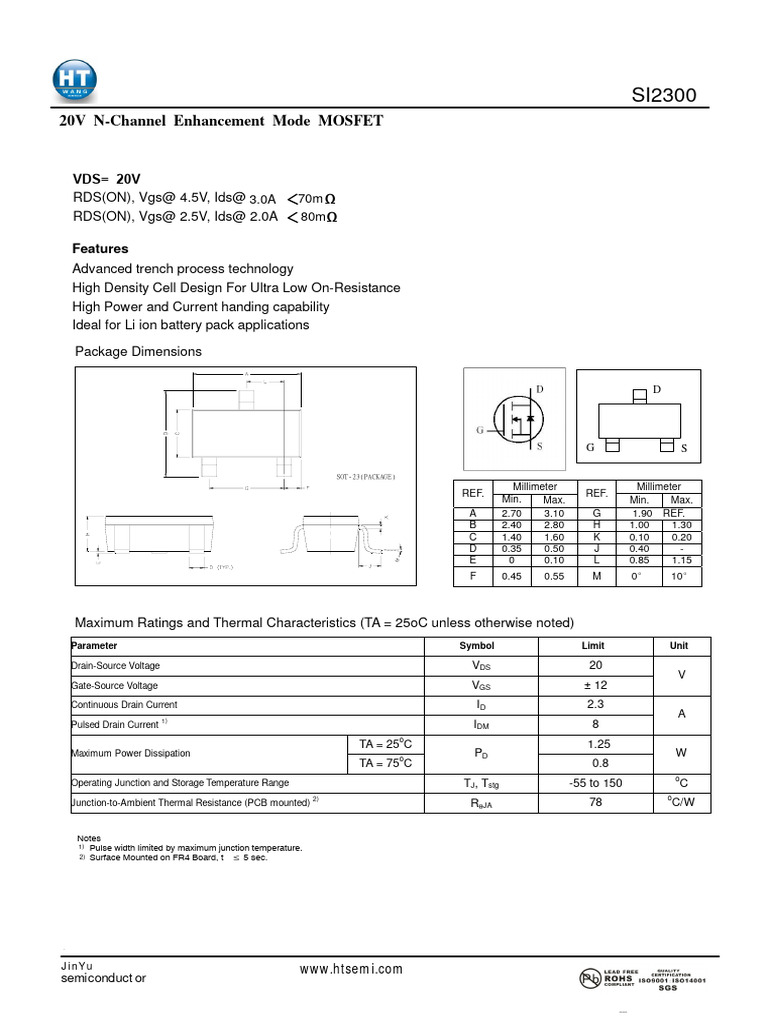 SI2300 | PDF | Field Effect Transistor | Mosfet