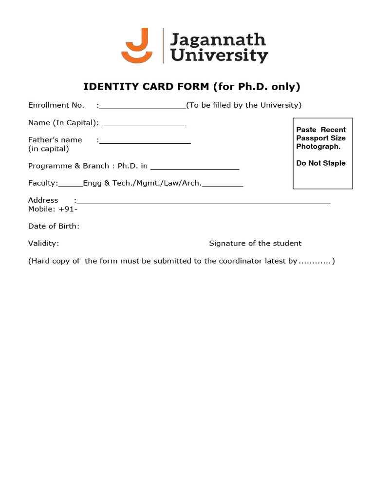 Identity Card Form For PHD | PDF