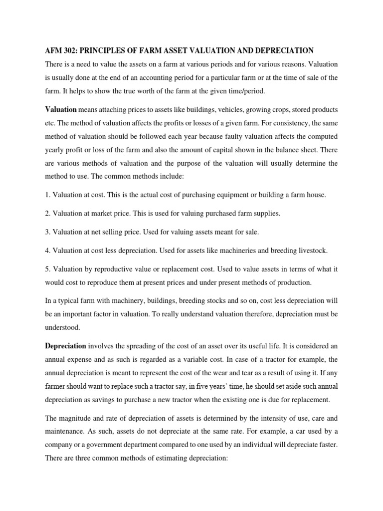 Afm 302 - Principles of Farm Asset Valuation and Depreciation - 013847 ... Afm 302 - Principles of Farm Asset Valuation and Depreciation - 013847 ...