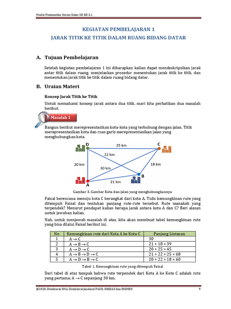 XII - Matematika Umum - KD 3.1 - Jarak Titik Ke Titik | PDF
