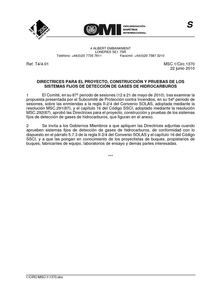 MSC.1-Circ.1370 Deteccion de Gas | PDF | Gases | Bomba