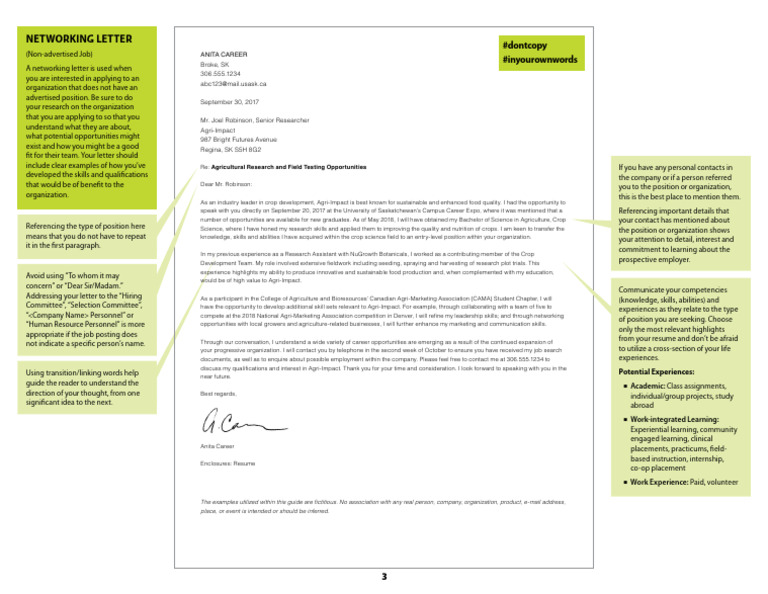 Networking Sample Letter | PDF | Internship | Job Hunting