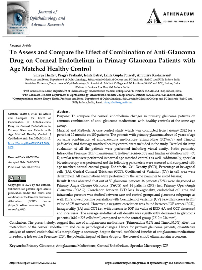To Assess and Compare The Effect of Combination of Anti Glaucoma Drug ...