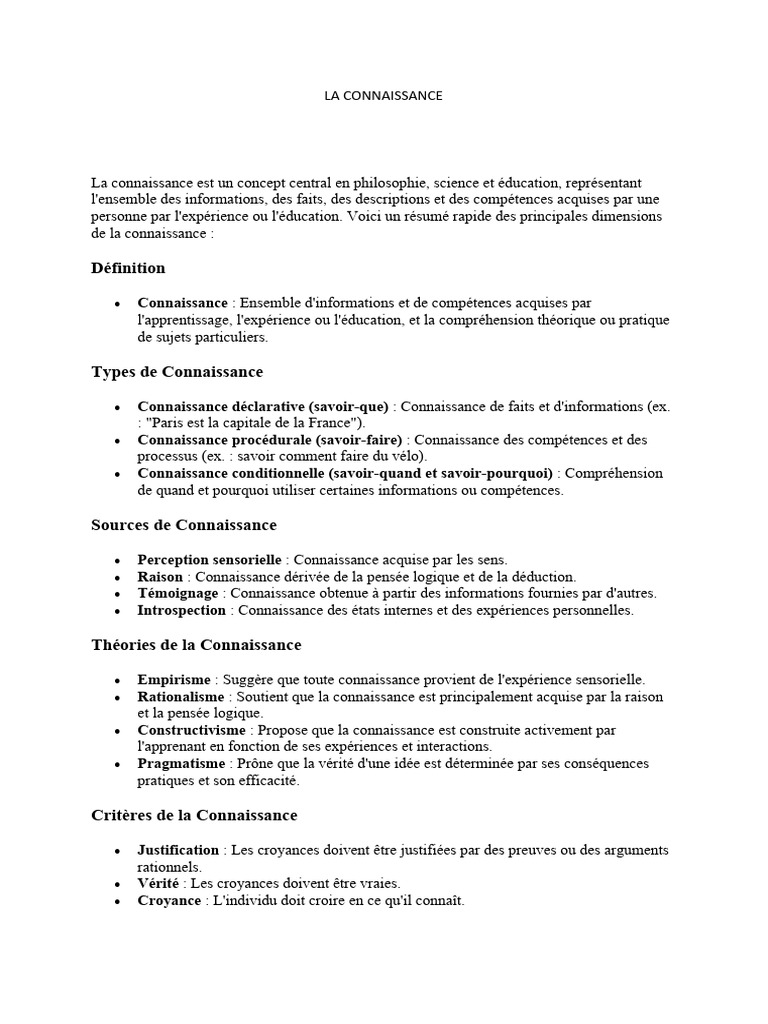 La Connaissance | PDF | Connaissances | Vérité