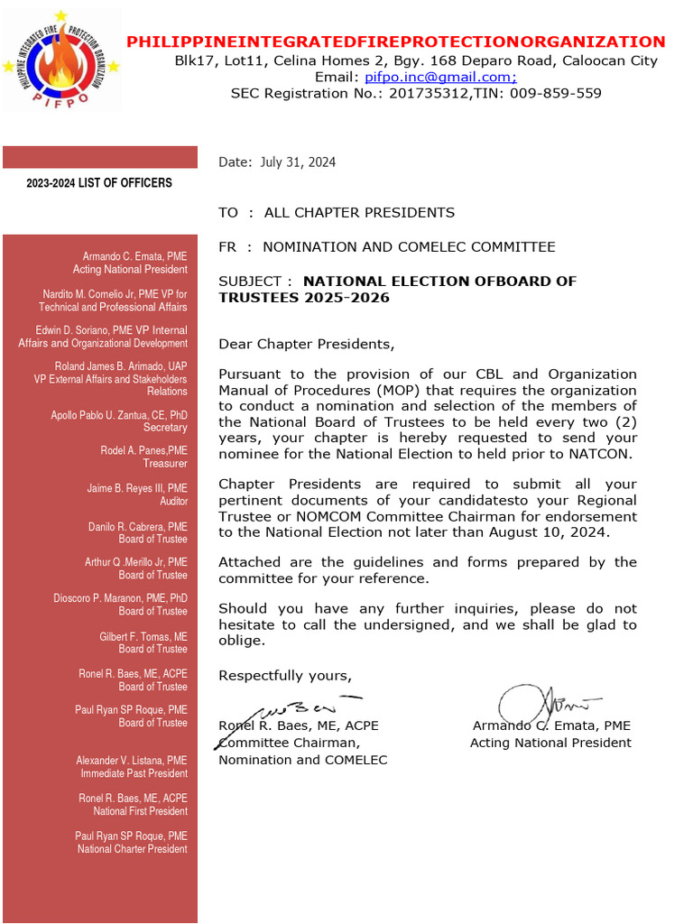 NOMCOM Letter | PDF